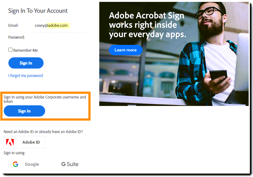 Log in to Adobe Acrobat Sign